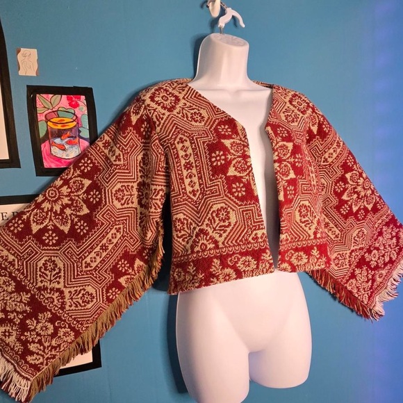 No Brand | Sweaters | Red Crochet Shrug Poncho Sweater | Poshmark